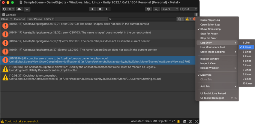 Unity3D：Console窗口